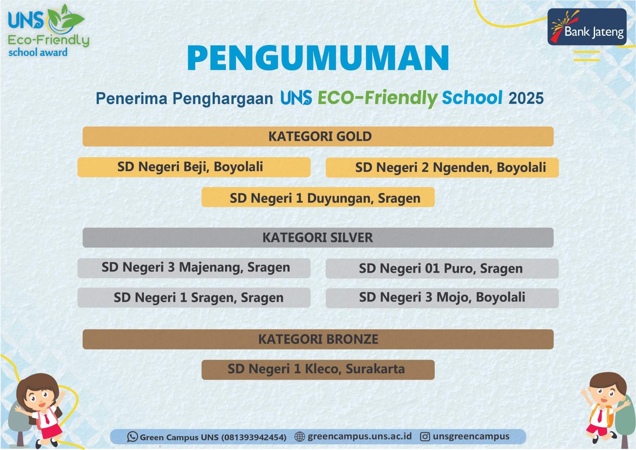 PENGUMUMAN: UNS Eco-Friendly School Award 2025 - Greencampus
