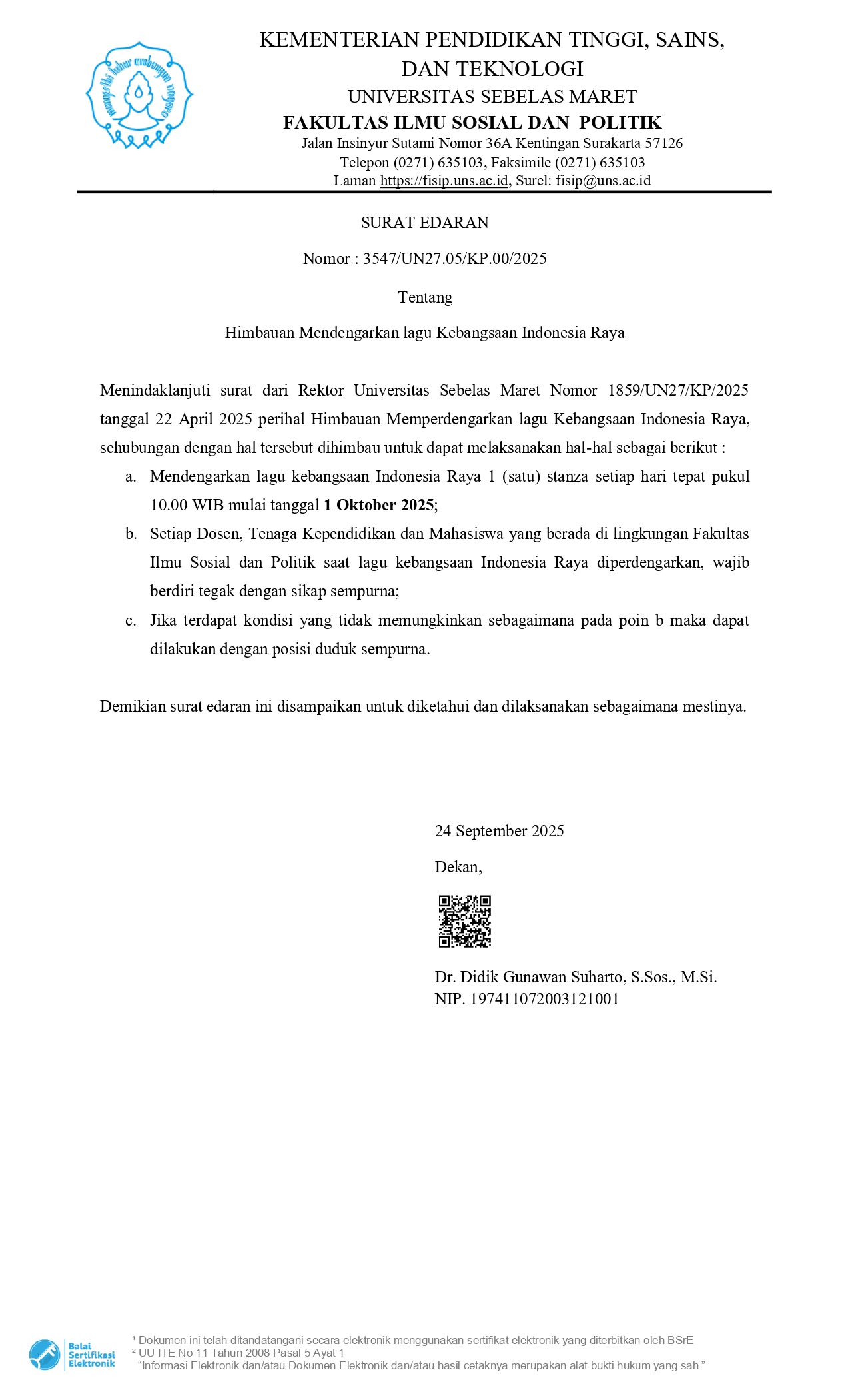 Himbauan Mendengarkan lagu Kebangsaan Indonesia Raya di Lingkungan ...
