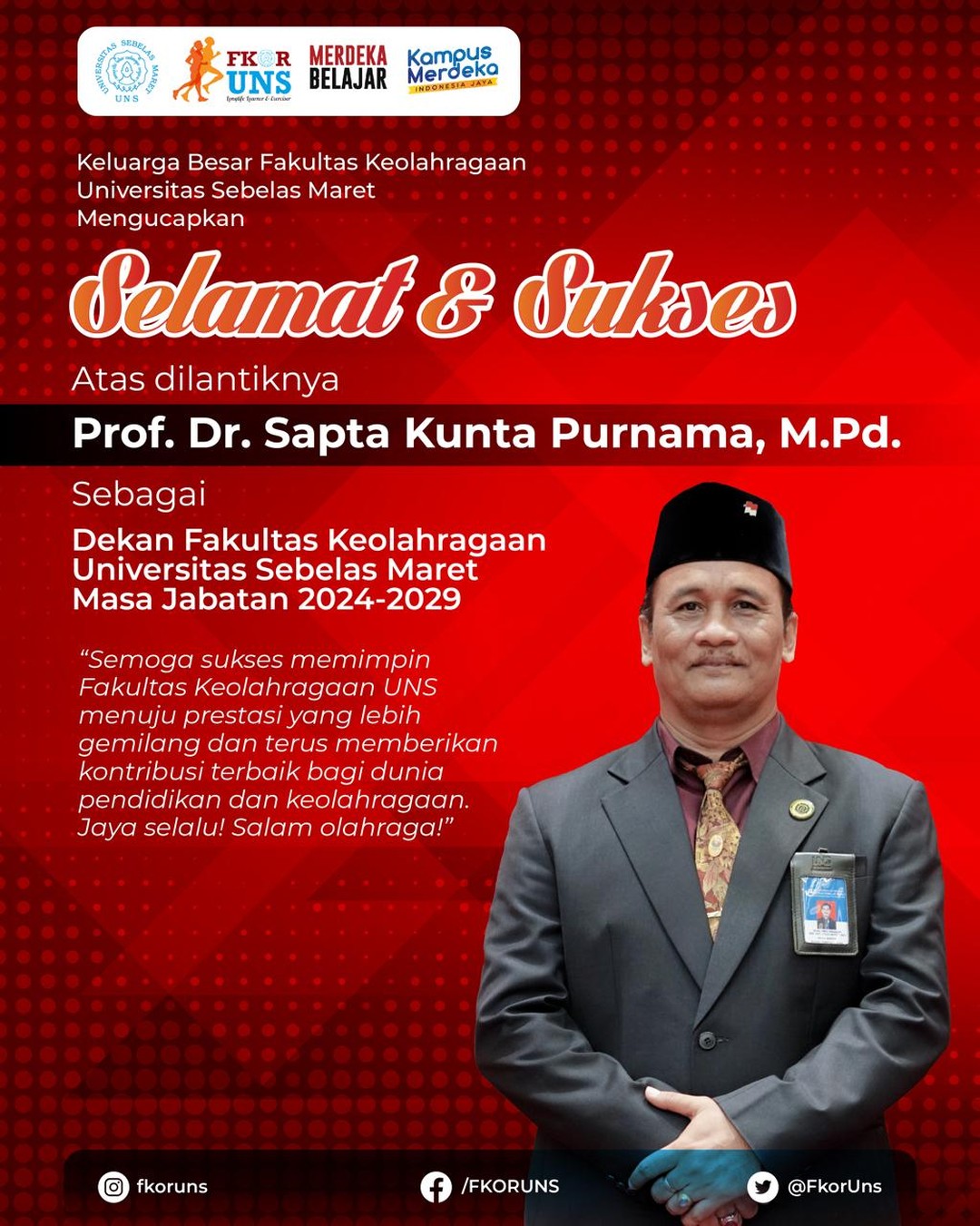 🎉 Ucapan Selamat dan Sukses 🎉 - Fakultas Keolahragaan