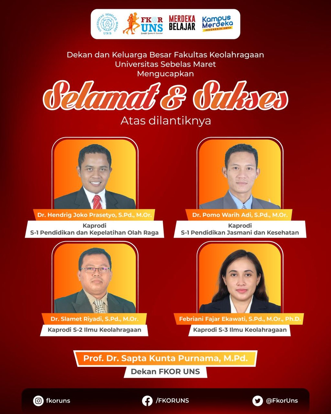 🎉 Ucapan Selamat dan Sukses 🎉 - Fakultas Keolahragaan